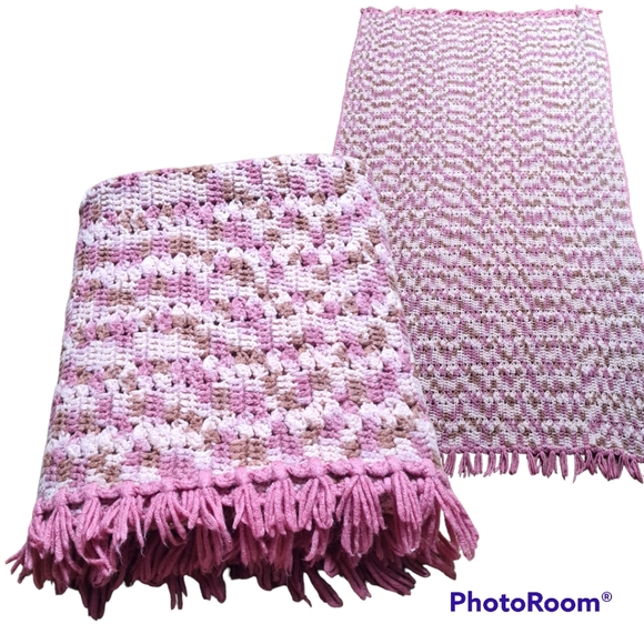 None | Bedding | Handmade Afghan Crochet Hand Knitted Fringed Hem Pink ...
